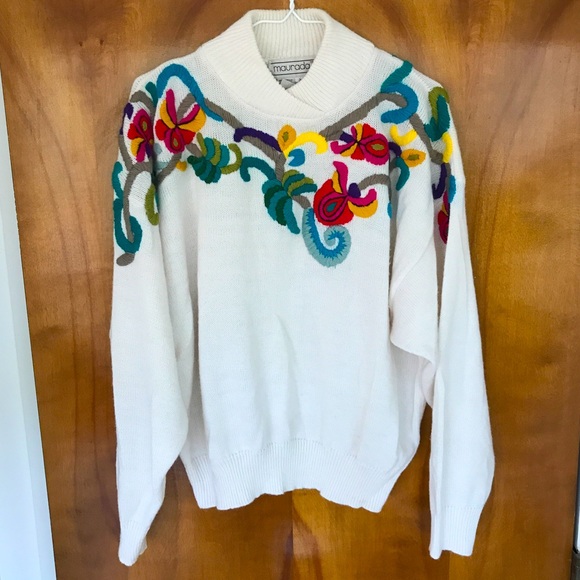 Vintage | Sweaters | Vintage 8s Floral Embroidered Pullover Sweater ...